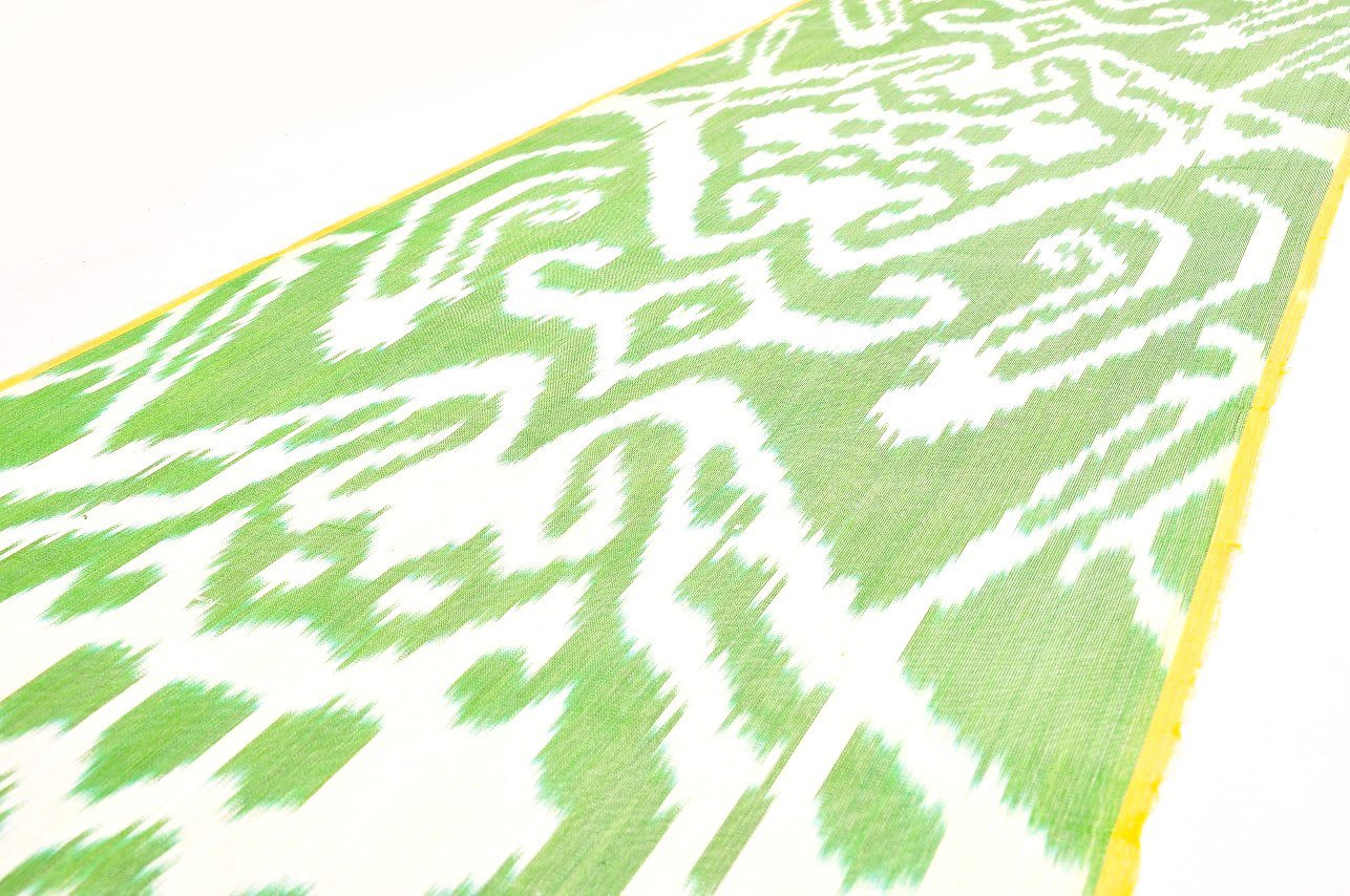 Green Ikat Upholstery fabric with cultural patterns