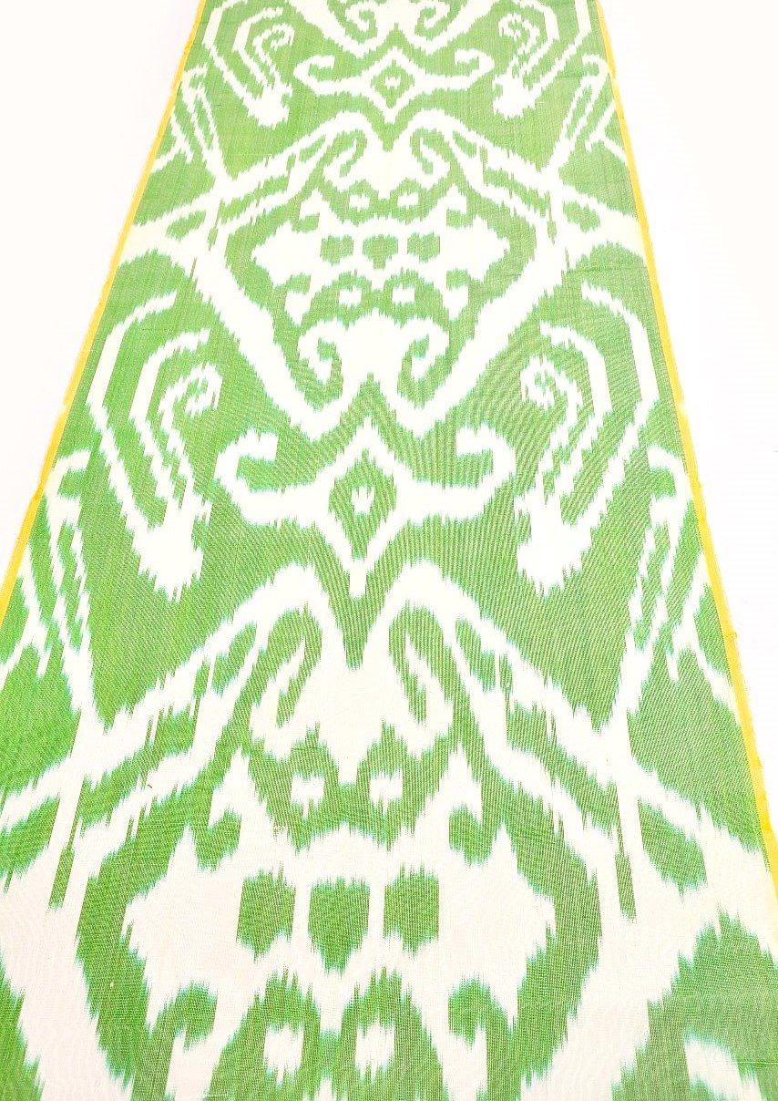 Green Ikat Upholstery fabric with cultural patterns