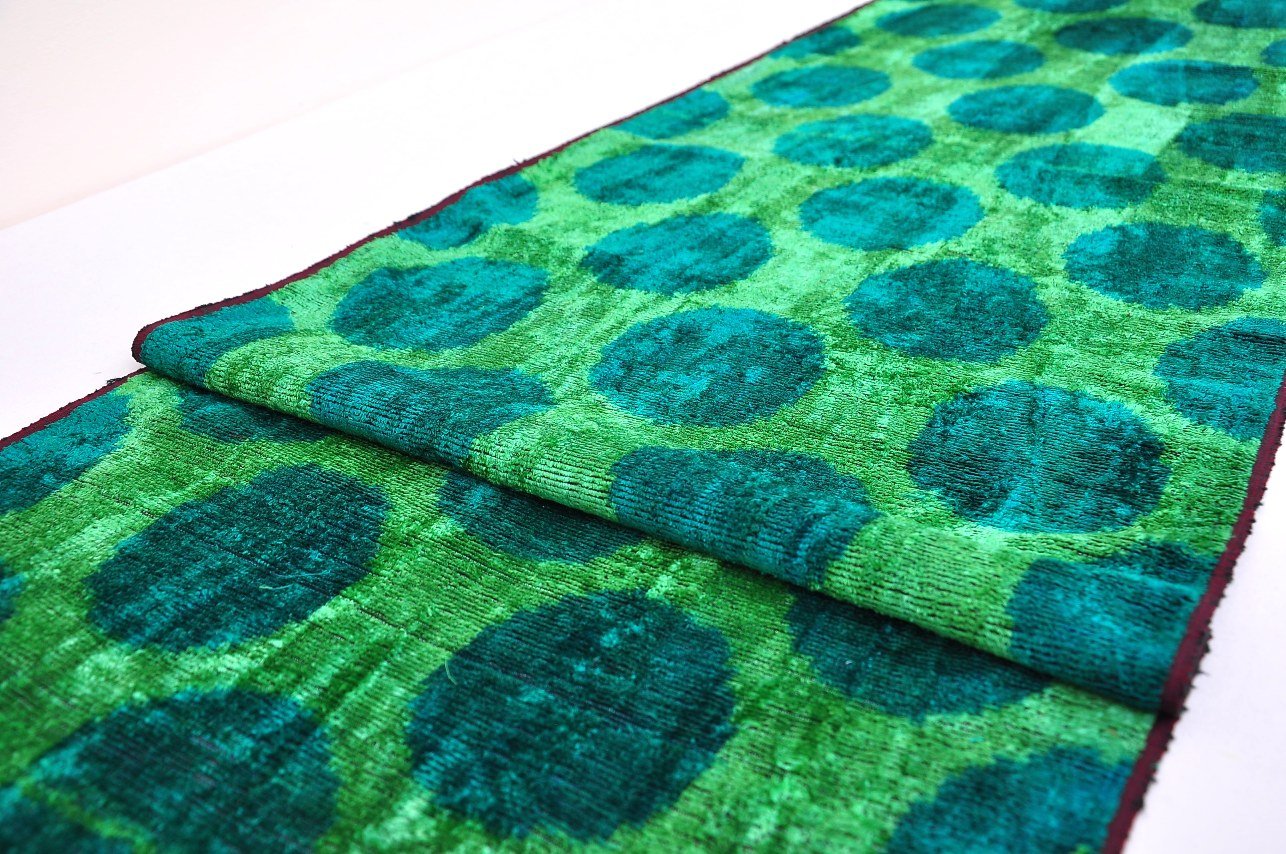 Overdyed Blue Polka Dots Green Velvet - Authentic Designer Fabric ...