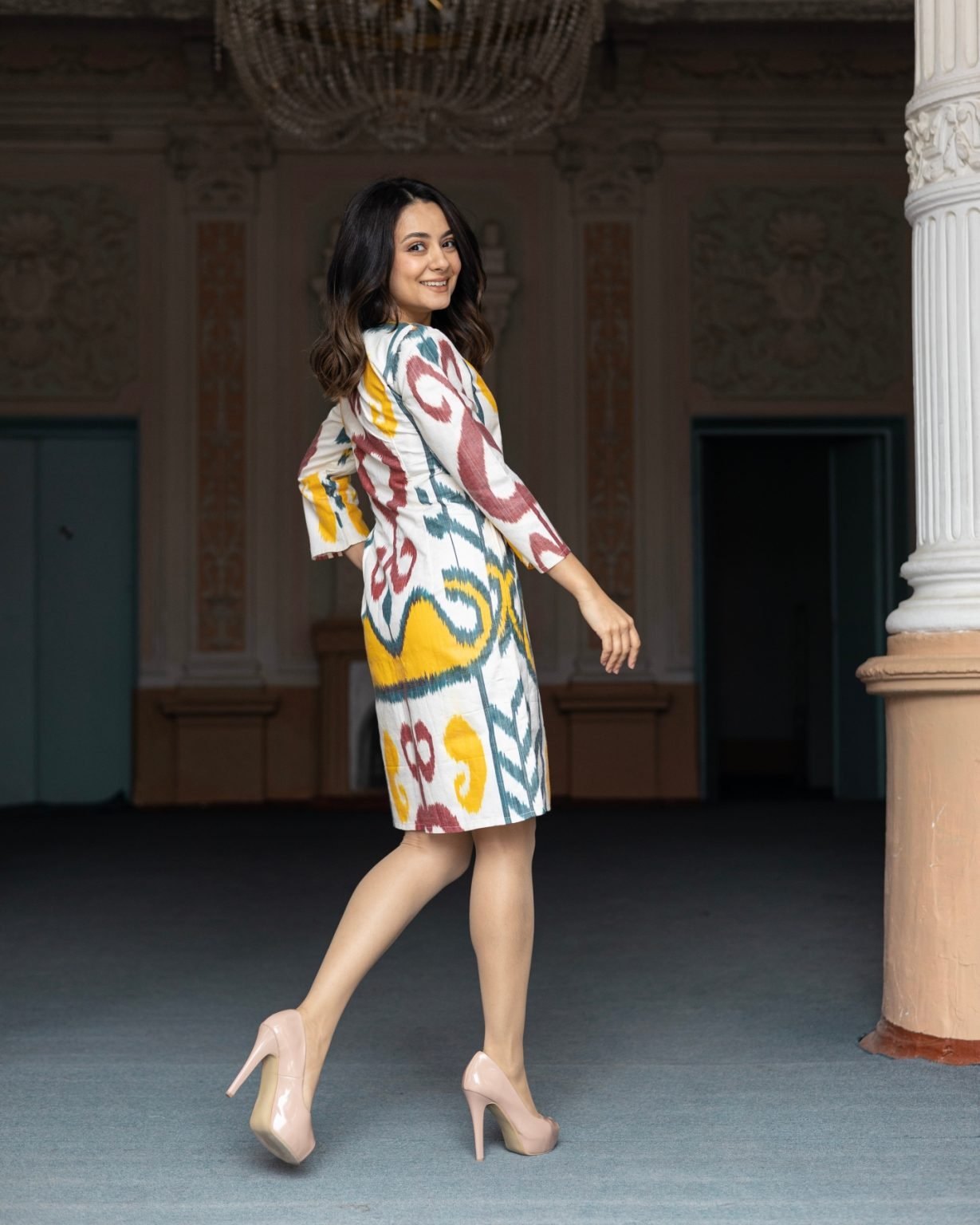 "Heart Style Ikat Dress high quality Handmade Fabric | Alesouk"