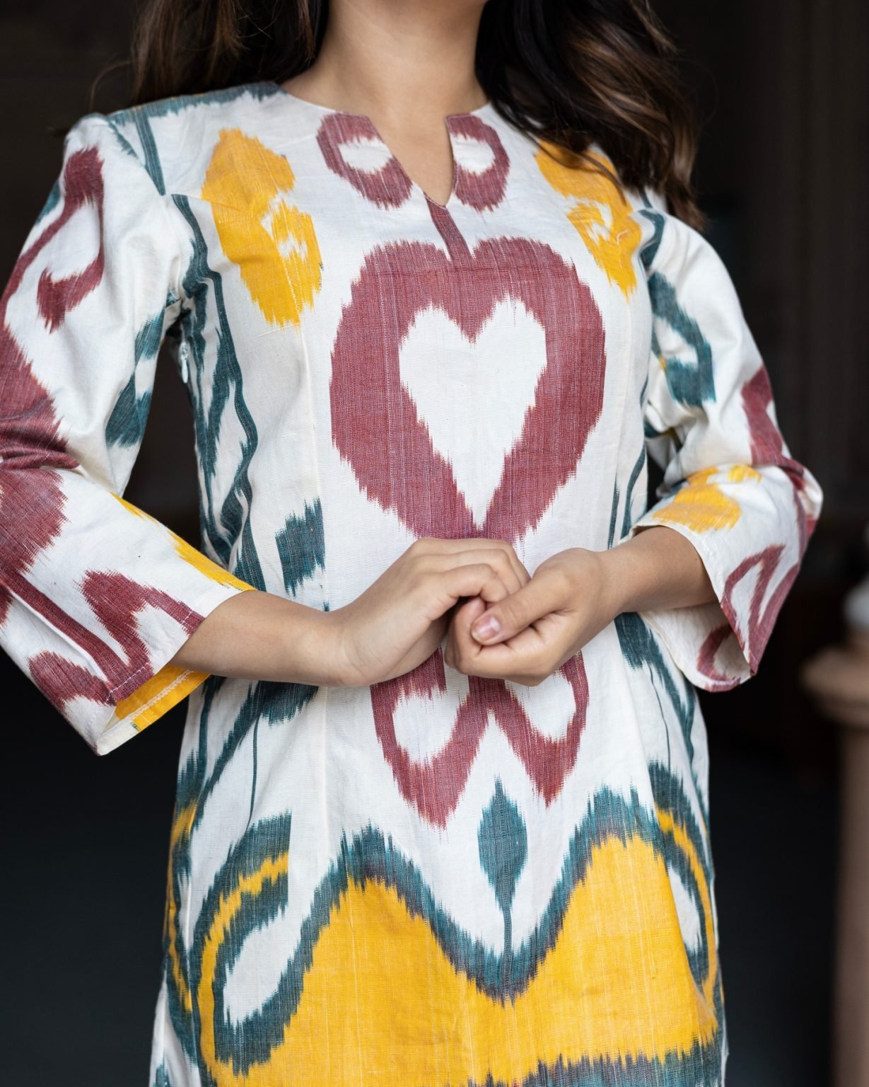"Heart Style Ikat Dress high quality Handmade Fabric | Alesouk"